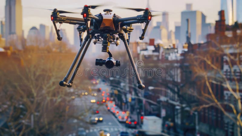 Close-up of a Remotely Controlled Drone with Camera Flying among ...