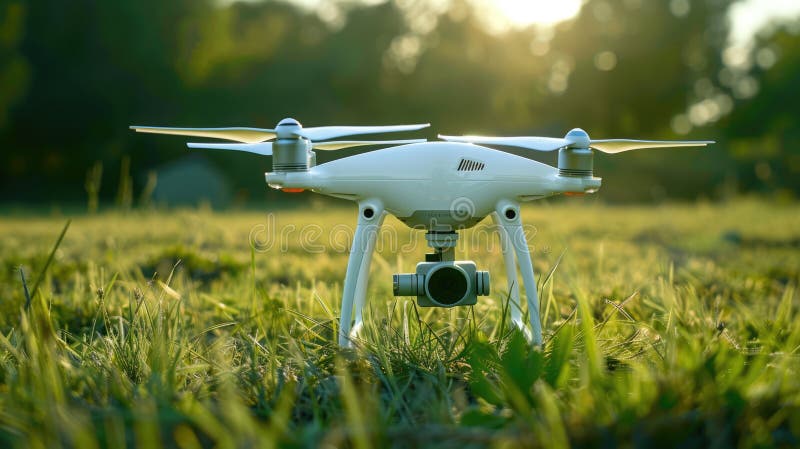 Close-up of a Remotely Controlled White Drone with Camera Standing on ...