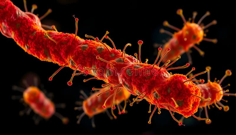 Close-up Rendering of Orange Rod-shaped Cells on Dark Background Stock ...