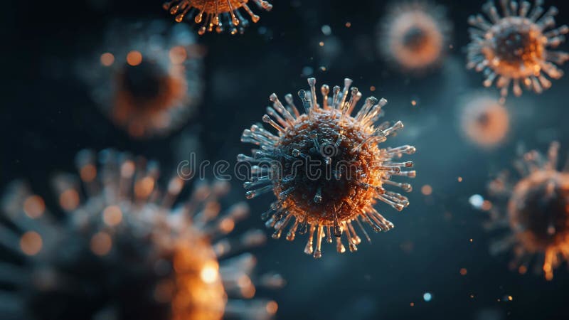A Close-up Rendering of Viruses Floating in a Dark, Detailed ...