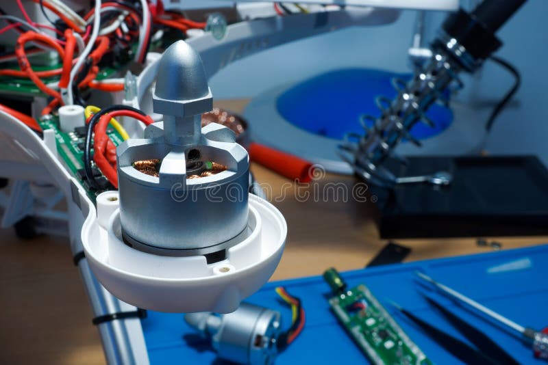 Close-up of Repair and Assembly of UAV Quadcopter. Stock Image - Image ...