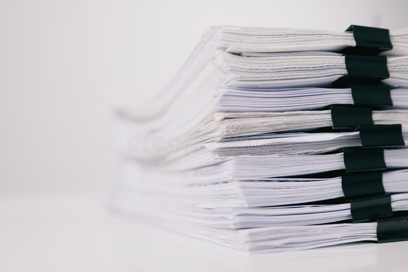 Close-up of Report Paper Stacking of Office Working Document on White ...