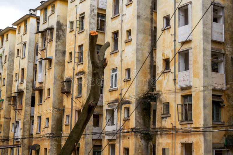 Close-up of Residential Buildings in an Abandoned Old Residential Area ...