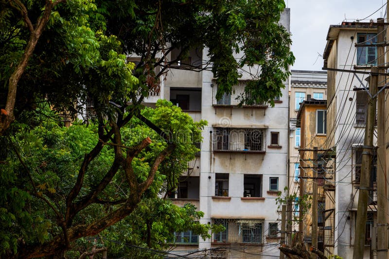 Close-up of Residential Buildings in an Abandoned Old Residential Area ...