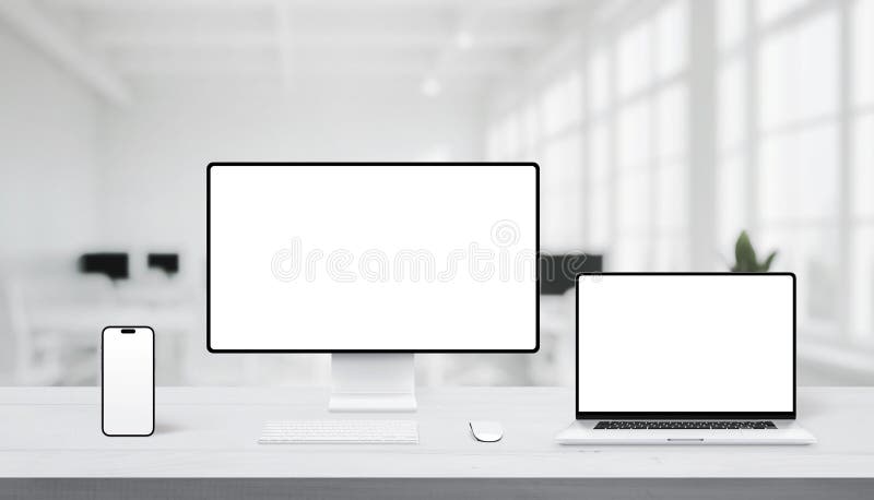 Close-up of Responsive Mockup with Smartphone and Laptop on Office Desk ...