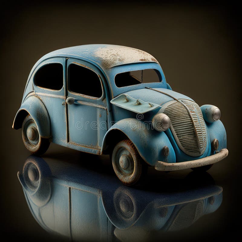 Close Up of Retro Blue Car Toy on Black Background, Created Using ...