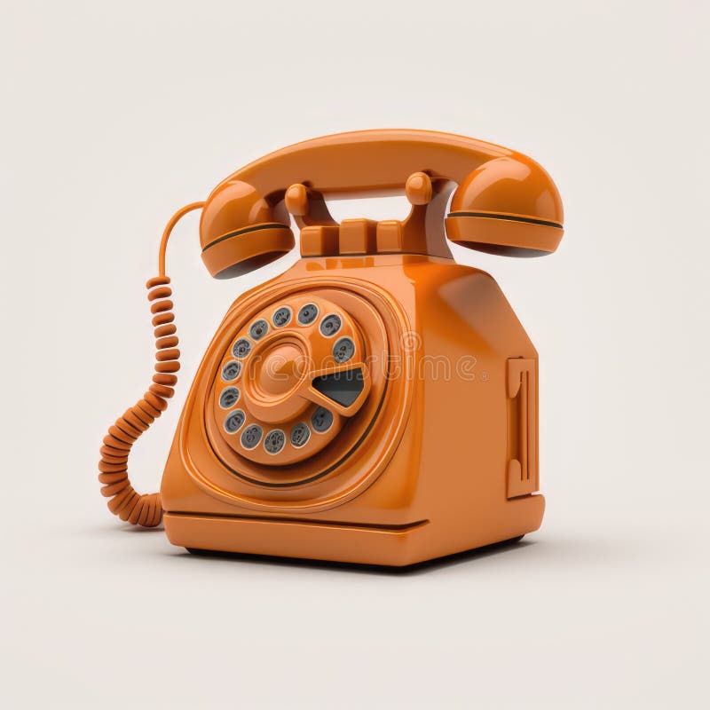Close Up of Retro Old Orange Telephone on White Background, Created ...