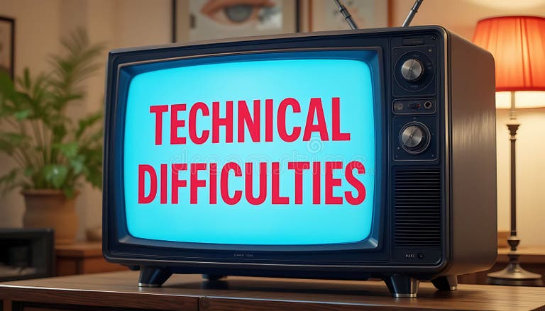 Close-Up of a Retro Television Screen Showing a Technical Difficulties ...