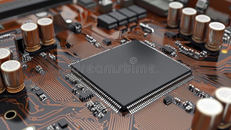 Detailed Macro Shot of a Modern Computer Circuit Board Featuring a ...