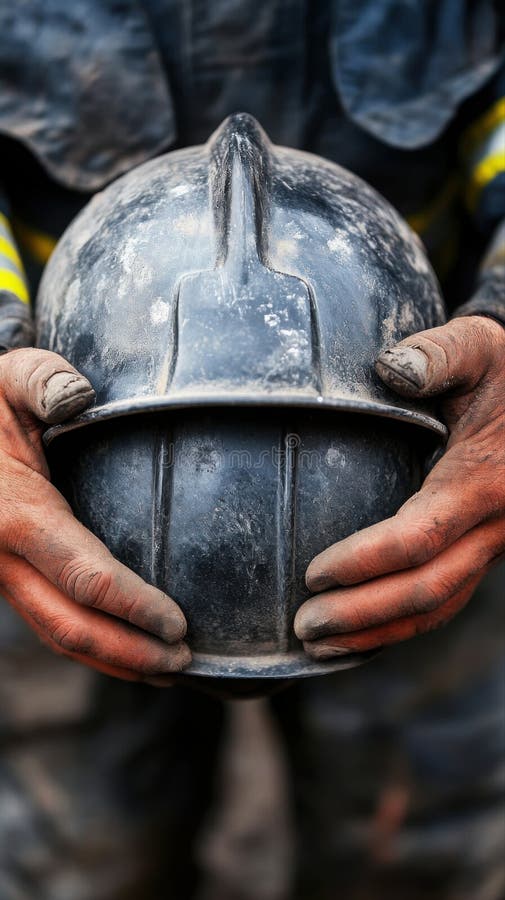 Firefighter S Hands Hold a Worn Helmet, Symbolizing Years of Service ...