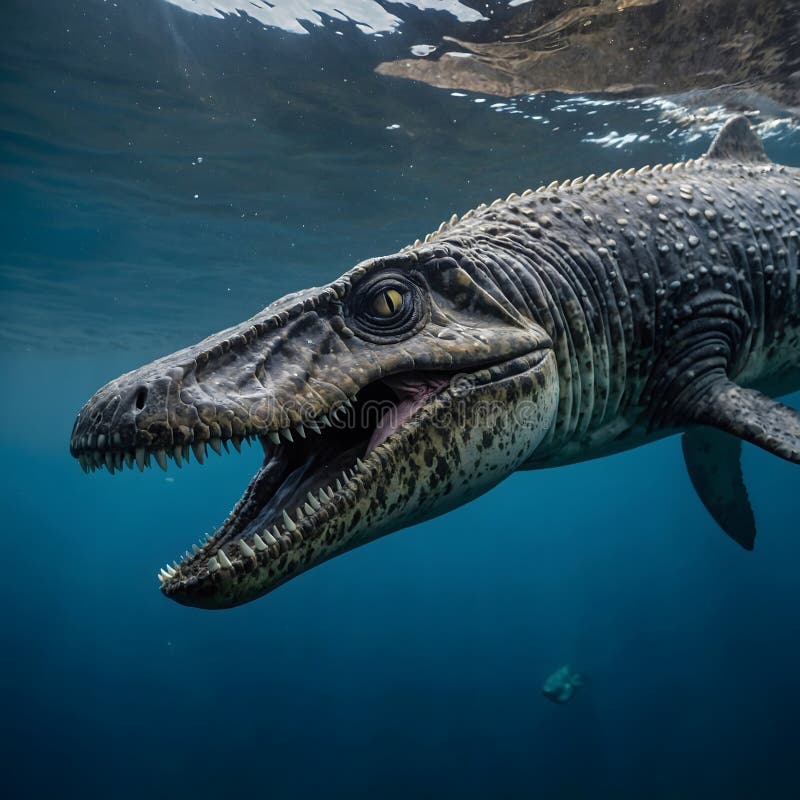 Close-Up of Mosasaurus Teeth and Powerful Jaws Stock Illustration ...