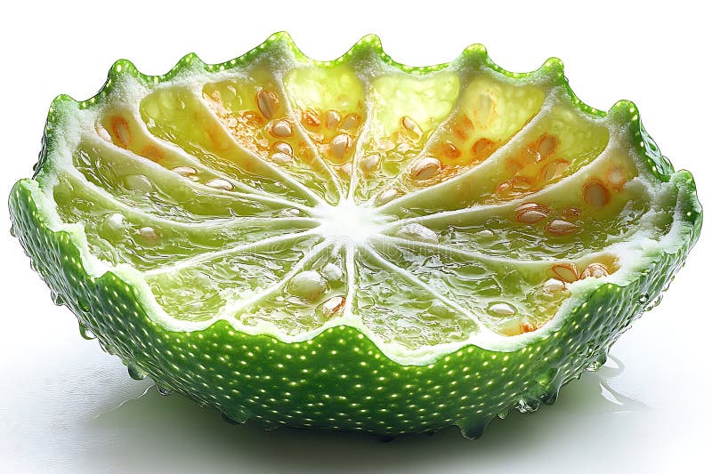 Cross Section of Exotic Half Citrus Hystrix Fruit Reveals Seeds and ...