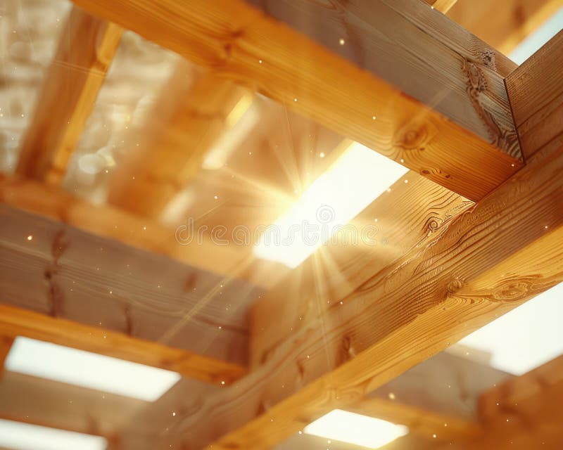 Close-up of Timber Beams Aligned in a Detailed Construction Framework ...