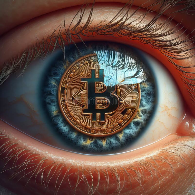 Bitcoin Reflection in Eye stock photo. Image of economy - 309488862