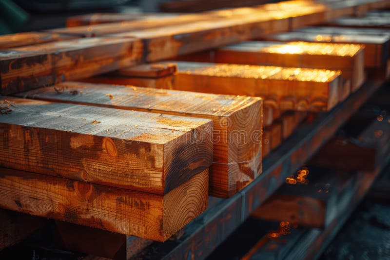 Close-up View of Stacked Timber Beams, Ready for Structural Placement ...