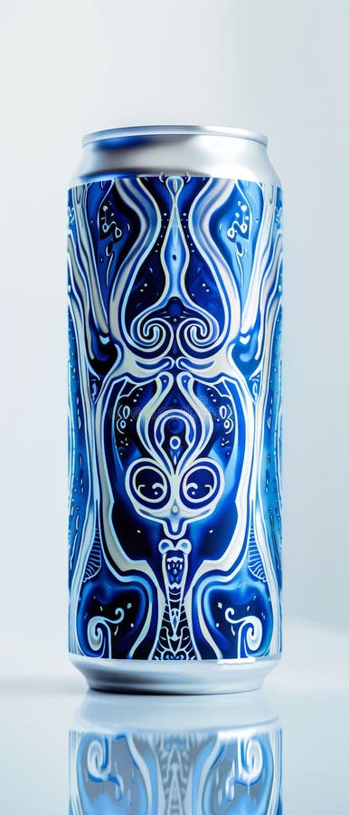 A Close-up Reveals a White Beer Can Adorned with a Striking Blue ...