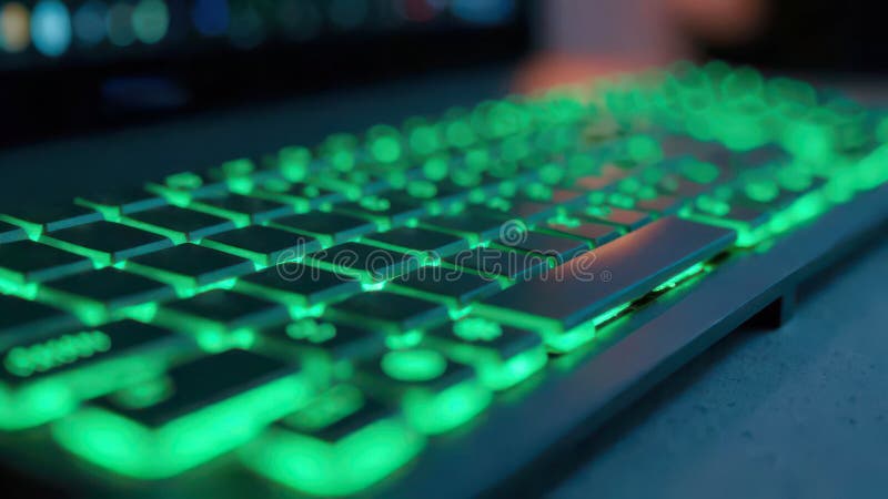 Close-up of Rgb Backlit Mechanical Keyboard with Green Lighting Stock ...