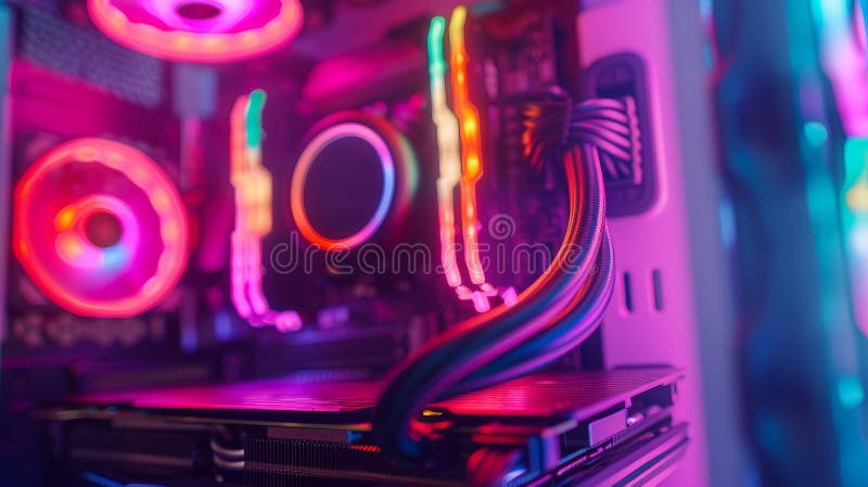 Close-up of an RGB-lit Gaming Computer Interior Stock Photo - Image of ...