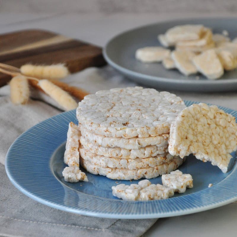 Close Up Rice Cracker on Blue Plate Stock Image - Image of snack, blue ...
