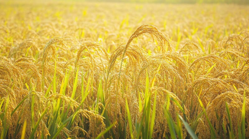 Close-up of a Rice Paddy Field with Ripe Grains Stock Illustration ...