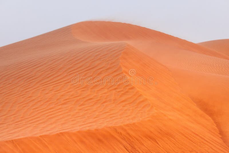 Close Up of the Ridge of Desert Dunes, with Sand Drifting in the Wind ...