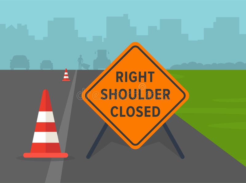 Close-up of a "right Shoulder Closed" Traffic Sign. Road Shoulder Under ...