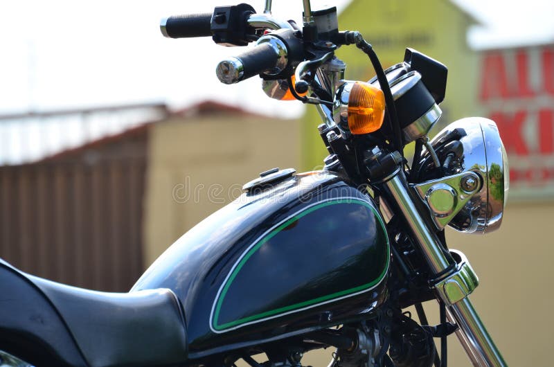 Close Up of the Right Side of a Black Custom Motorcycle Stock Image ...