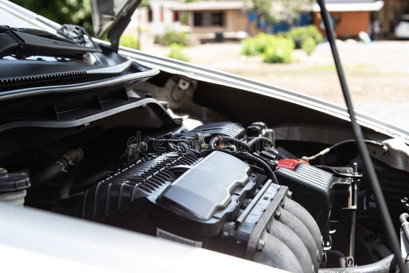 Close-up on the Right Side of the Car Engine Stock Photo - Image of ...