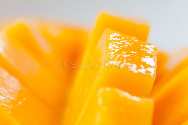 Close Up Rip Mango Slice Cubes Cut Stock Photo - Image of freshness ...