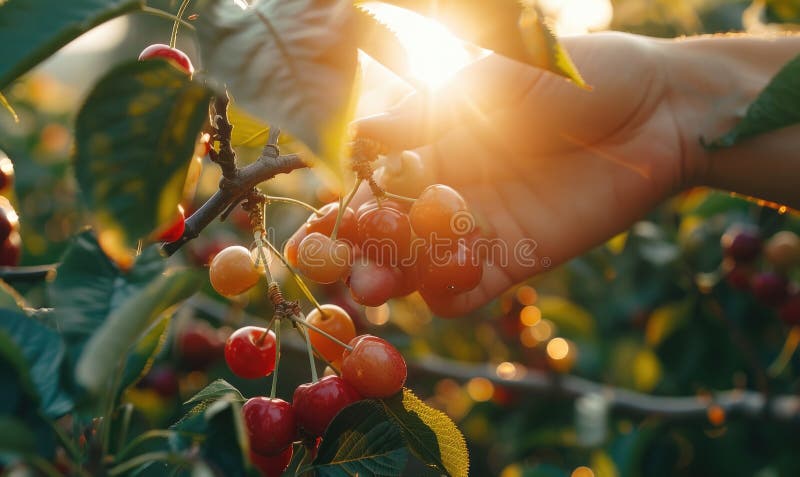 Close-up of a Ripe Cherry Being Plucked from a Tree Stock Image - Image ...