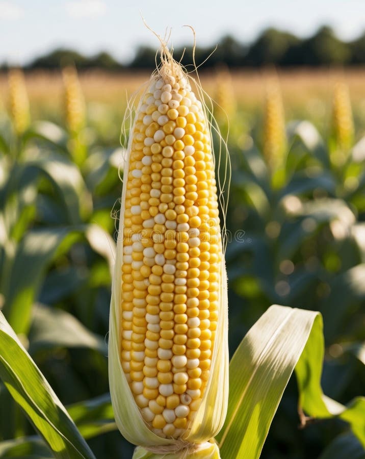 Close Up of Ripe Corn on the Cob in Field. Stock Image - Image of ...