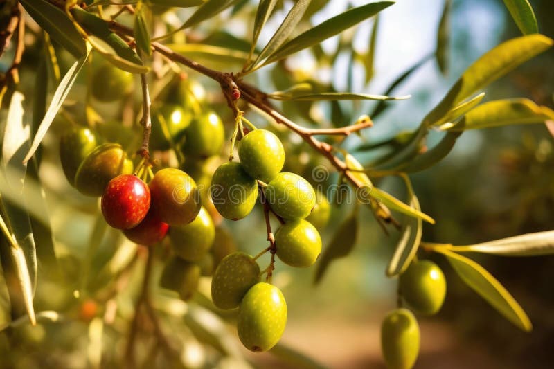 Close-up of Ripe Olives on Tree Branches in Sunlight Stock Illustration ...