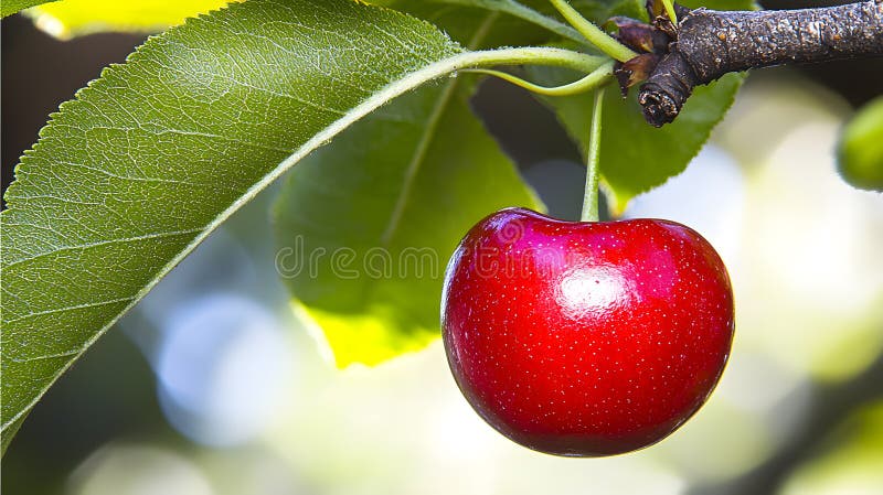 Close-up of a Ripe Red Cherry on a Tree Branch Stock Image - Image of ...
