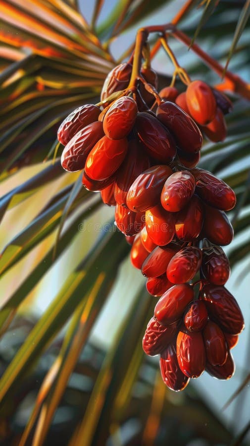 Close-up of Ripe Red Dates on a Palm Tree Branch Stock Photo - Image of ...