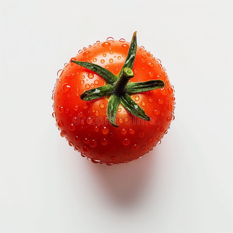 Close-up of a Ripe Red Tomato with Water Droplets on a White Background ...