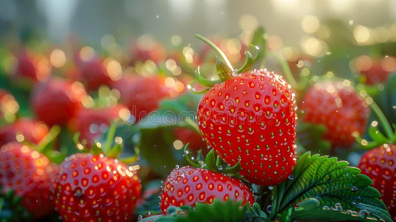 Close-up of a Ripe Strawberry in a Field, Bathed in Warm Sunlight Stock ...
