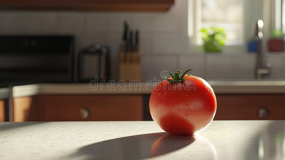 A Close-up of a Ripe Tomato on a Kitchen Counter Pic Stock Image ...