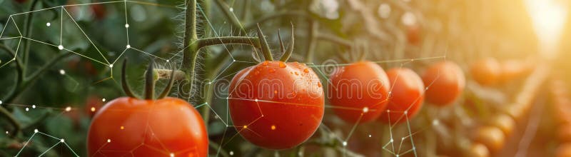 Close-up of Ripe Tomatoes with Digital Network Overlay in a Greenhouse ...