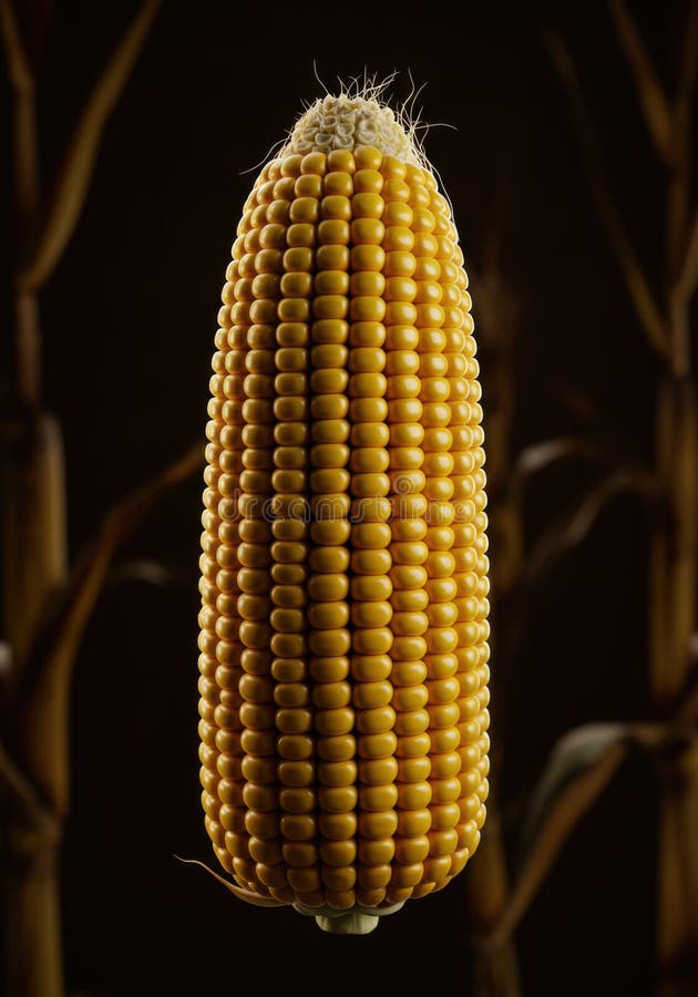 Close-Up of Ripe Yellow Ear of Corn Against Dark Background Stock ...