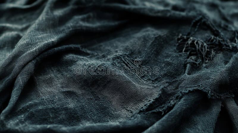 Close-up of a Ripped and Worn Black Fabric with a Textured Surface ...