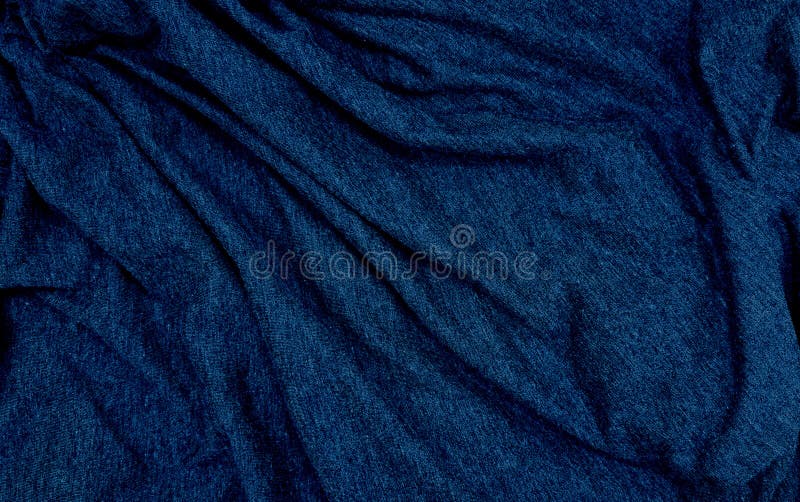 Close Up Ripple Blue Fabric Cloth Background Texture. Crumpled ...