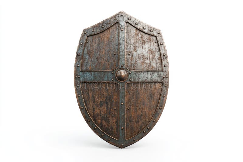 Isolated Medieval Shield with Rivets on White Background for Gaming ...