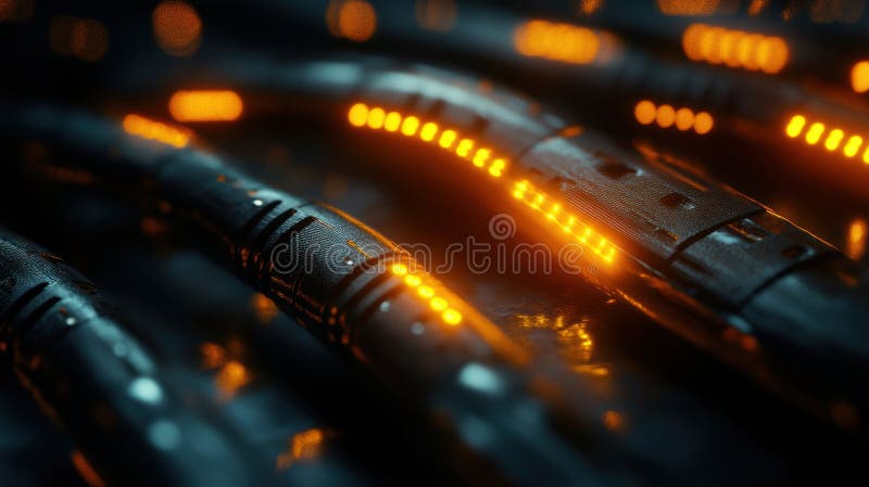 Close-up of RJ45 Cables with Glowing LED Lights Stock Illustration ...