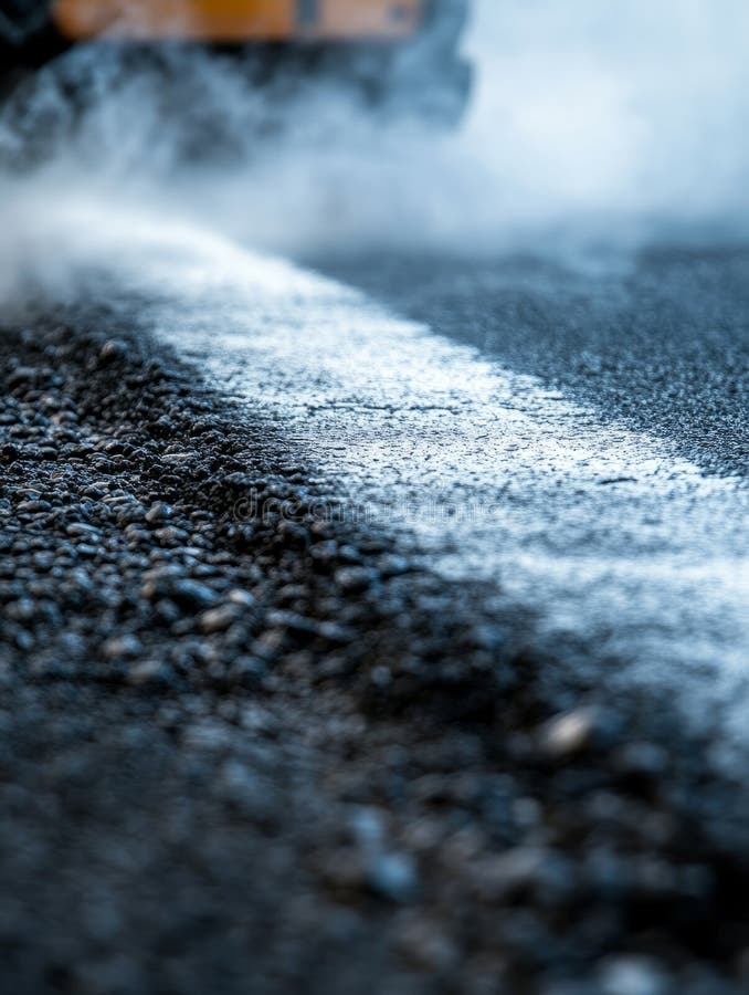 Close-up of Road Line Marking in Progress with Smoke. Stock Photo ...