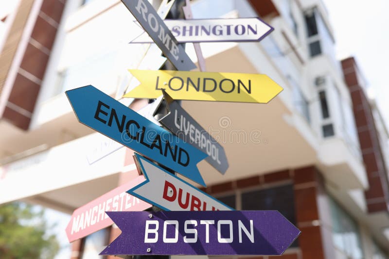 Road Sign with Pointers of Different Cities and Countries Stock Image ...