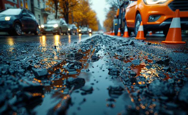 Close-up of Road Under Construction with Layer of Asphalt and Lot of ...