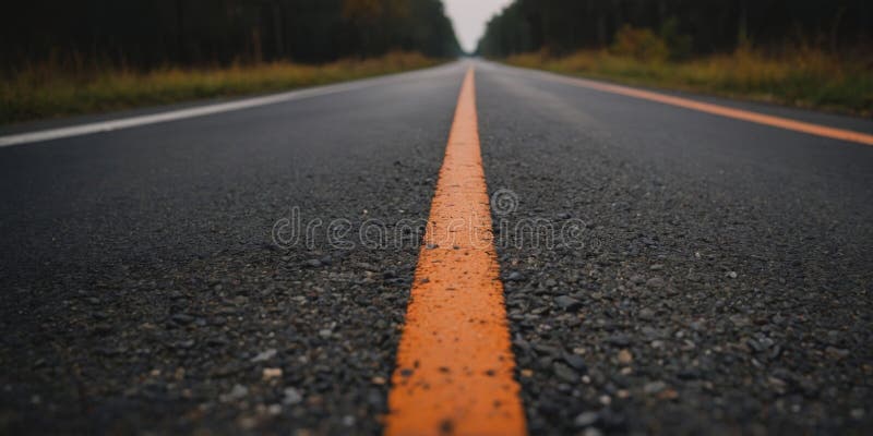 A Close Up of a Road with a White Line and Orange Stripe. Stock ...