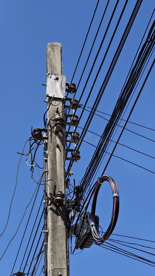 Close-up of Roadside Electric Pole with Blue Sky Stock Photo - Image of ...