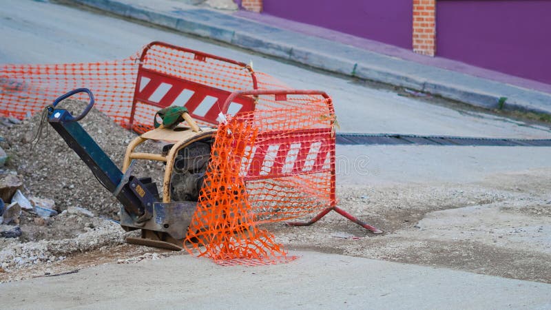 Close-up of Roadwork Safety Signs Placed Along a Rural Construction ...