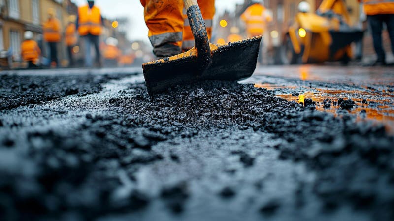 Close-Up of Roadwork Shovel and Asphalt Generative AI Stock ...